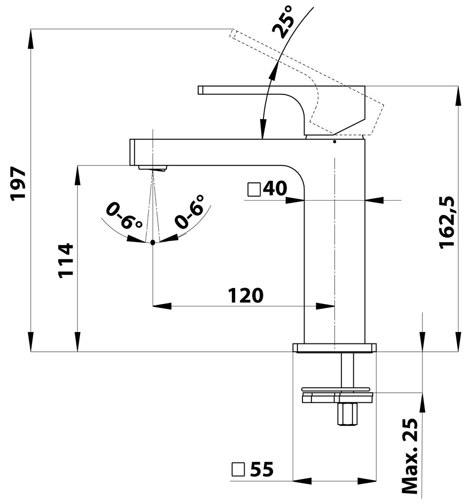 Sapho Sapho, FORATA stojánková umyvadlová baterie bez výpusti, černá mat