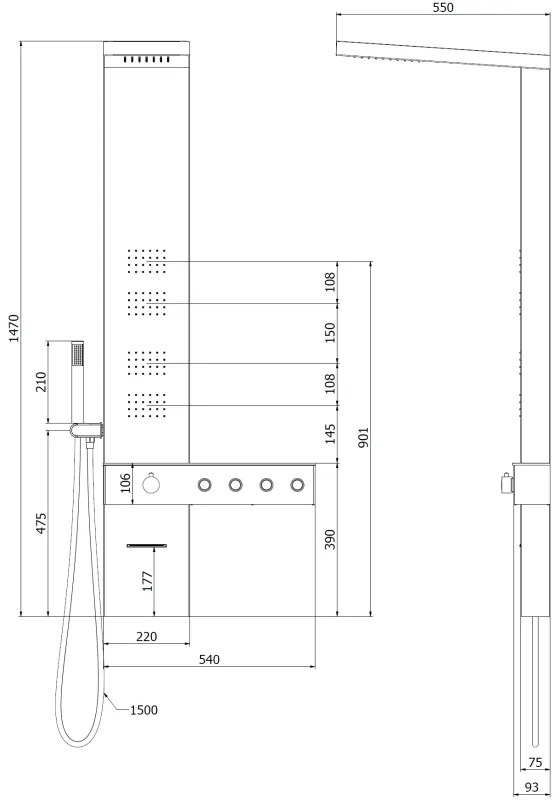 Mexen Natan, sprchový panel s výlevkou h-1440, chromová, 7626-04-00