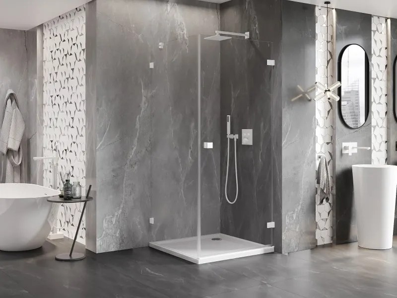 Mexen Lunar-B, pravostranný výklopný sprchový kout 70 x 70 cm, 8mm čiré sklo, bílý profil, 832-070-070-20-00-P