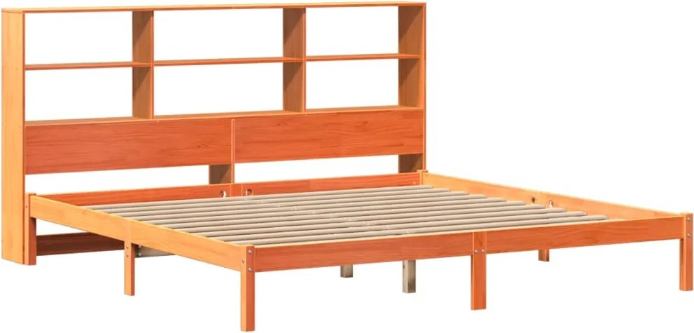 Postel s knihovnou bez matrace 200 x 200 cm masivní borovice 3321609