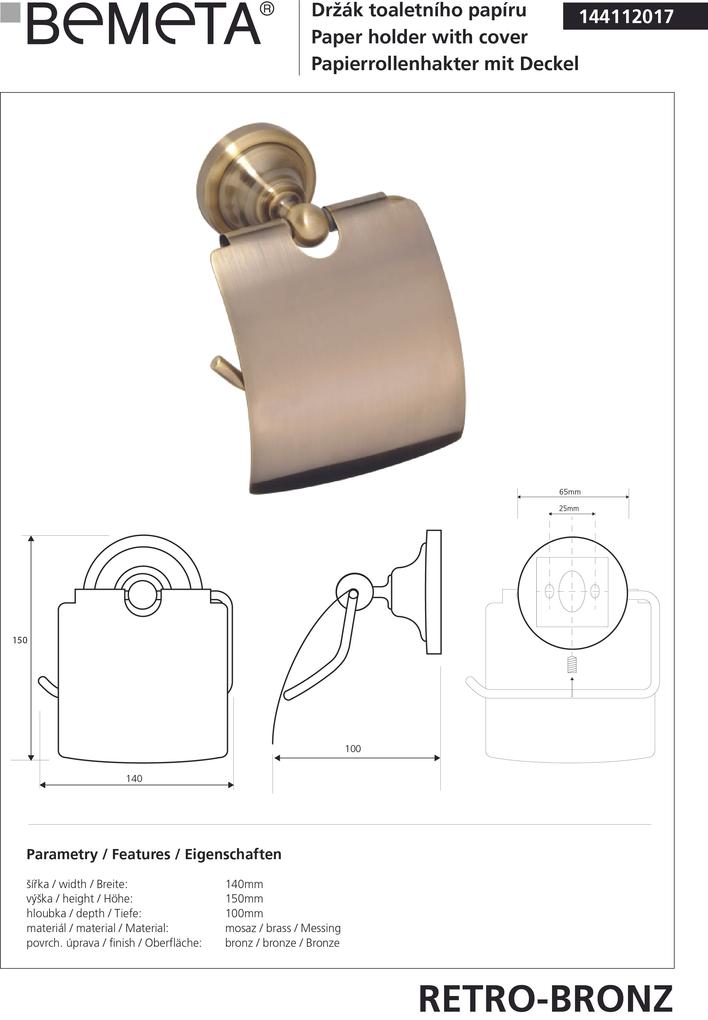 Bemeta Design RETRO bronz: Držák toaletního papíru s krytem -