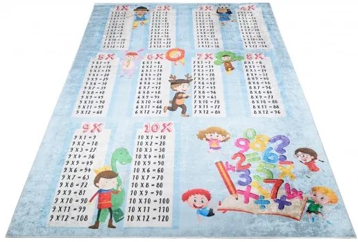 Dětský kusový koberec vhodný k praní BAMBINO 24521 Násobilka pro školáky protiskluzový modrý Rozměr: 160x230 cm