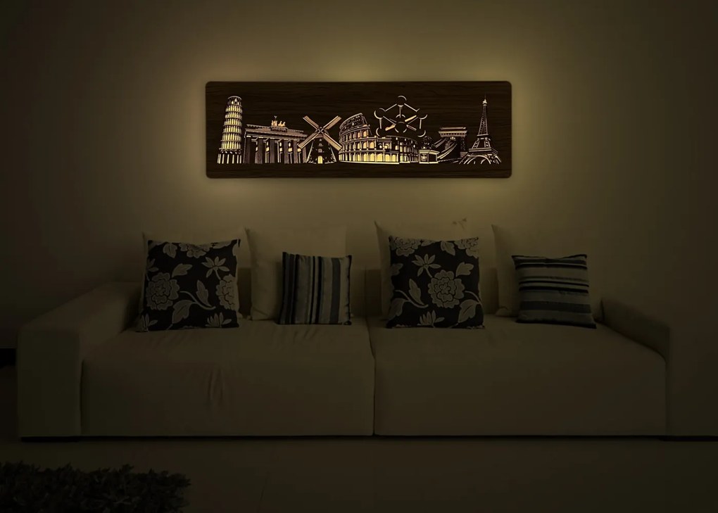Li-Go "Evropské památky" světelný obraz 230V 130x40 cm provedení povrchu: jedle