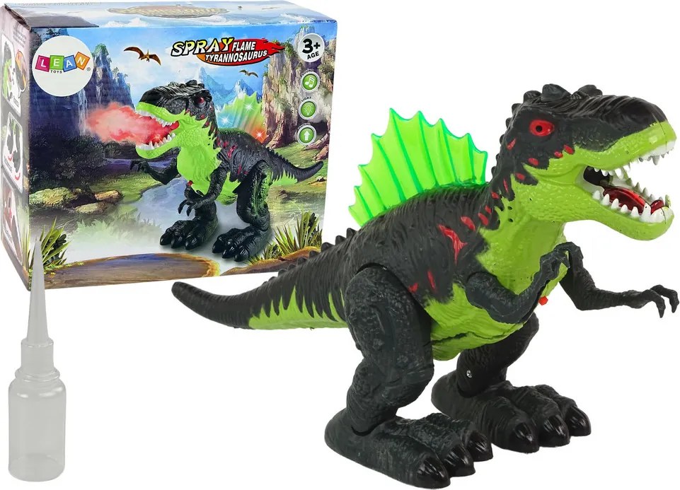 LEAN Toys Dinosaurus na baterky, chrlící oheň a páru - zelený