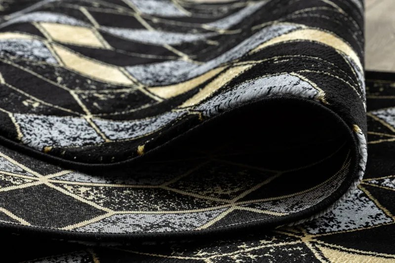 Dywany Łuszczów, Běhoun Gloss 400B 86 3D geometric black/gold, 70x300, černá, obývací pokoj