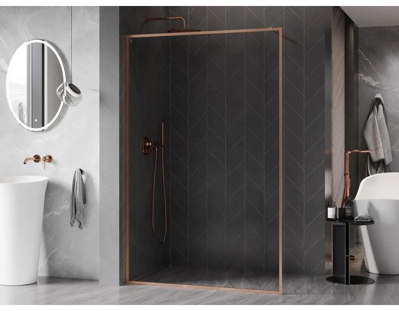 Mexen, Mexen Kioto-XF sprchová stěna s rámem 130 x 202 cm, průhledná 10 mm, broušená měď - 800-130-104-65-00-X