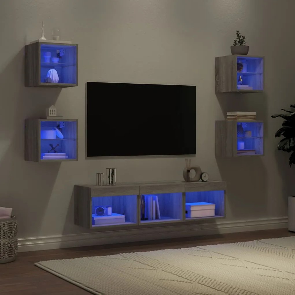 7dílná obývací stěna s LED šedá sonoma kompozitní dřevo 3216588