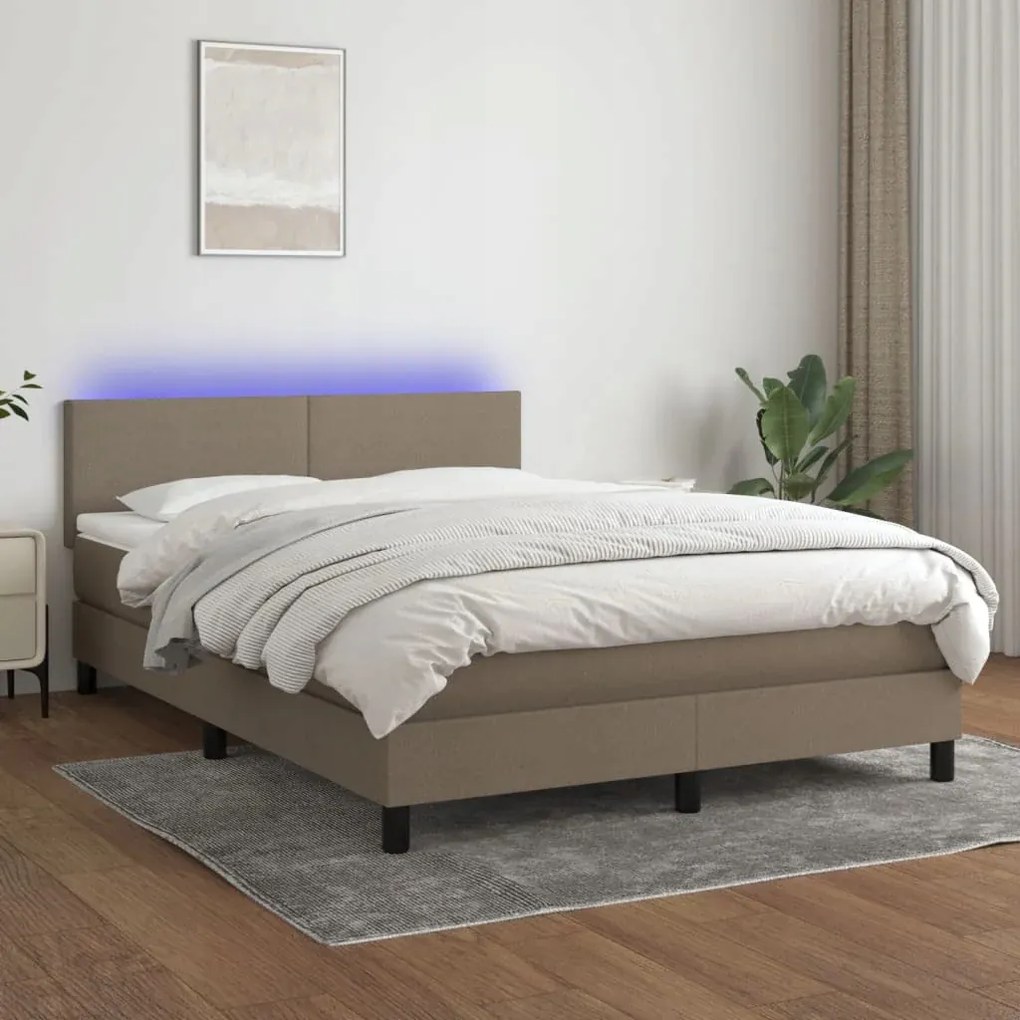 Box Spring Postel S Matrací A Led Textil Taupe Hladký design 140 x 190 cm