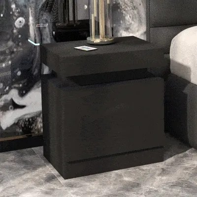 HOMCOM noční stolek s RGB LED světlem, vysokolesklá čelní deska se 2 šuplíky pro obývací pokoj nebo ložnici, černá