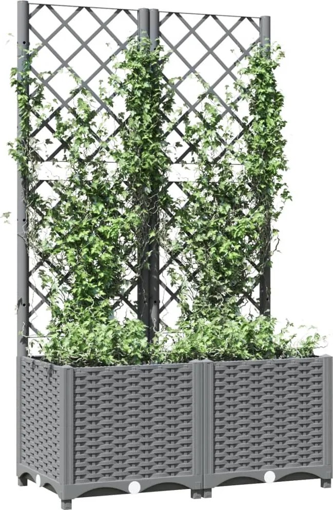 Zahradní truhlík s treláží světle šedý 80 x 40 x 136 cm PP 153272