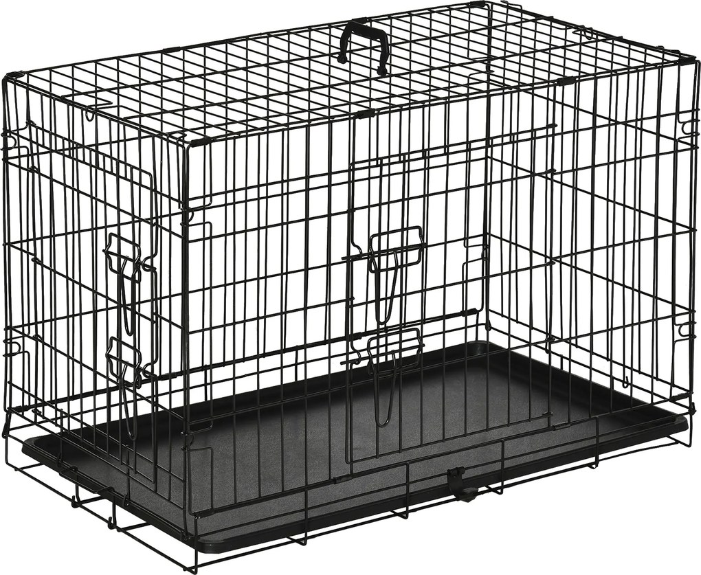 PawHut Psí Kotec Transportní Bedna Drátěný Kotec s Mřížkou pro Psí Box a Malá Zvířata Cestovní Box Skládací Kov Černá 75 x 48,5 x 53 cm | Aosom