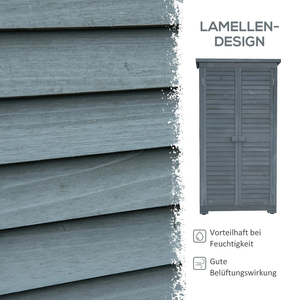 Dřevěná kůlna Outsunny 0,31 m² 87x46,5x160 cm - Dřevěný skříň pro venkovní použití s 2 dveřmi a 2 vnitřními policemi na terasu