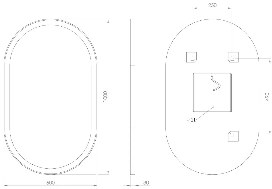 Sapho PARGA oválné zrcadlo s LED osvětlením 60x100cm PG600