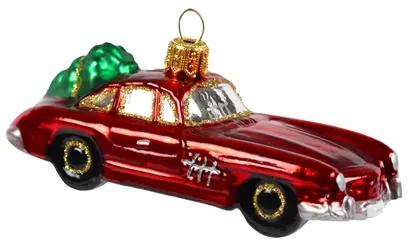 Vánoční ozdoba autíčko červené se stromkem