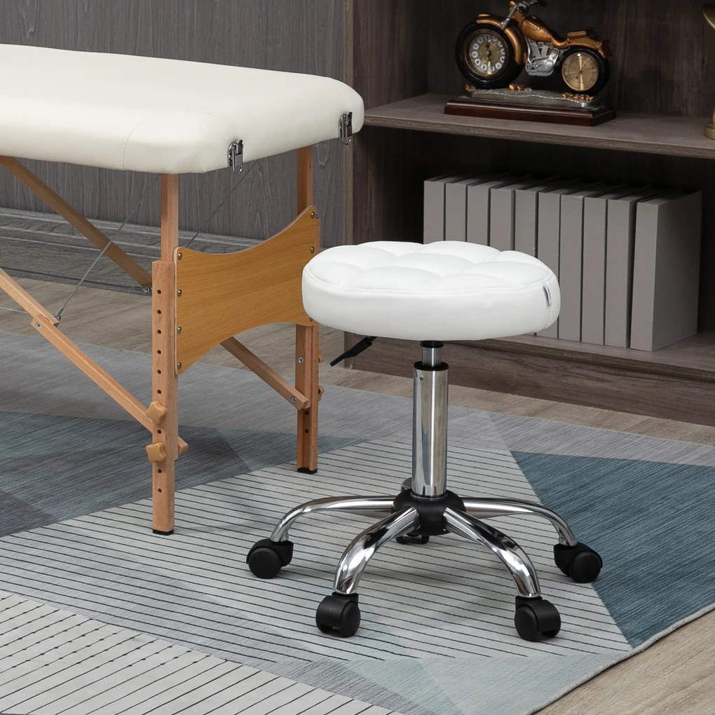 Vinsetto pojízdná stolička Výškově nastavitelná otočná pracovní stolička do kanceláře a salonu, imitace kůže, bílá Ø35,5 x 51-67 cm | Aosom.de