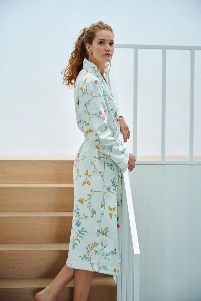 Pip Studio Les Fleurs bavlněný froté župan - bílý (Dámský župan z bavlněného froté středně dlouhý)