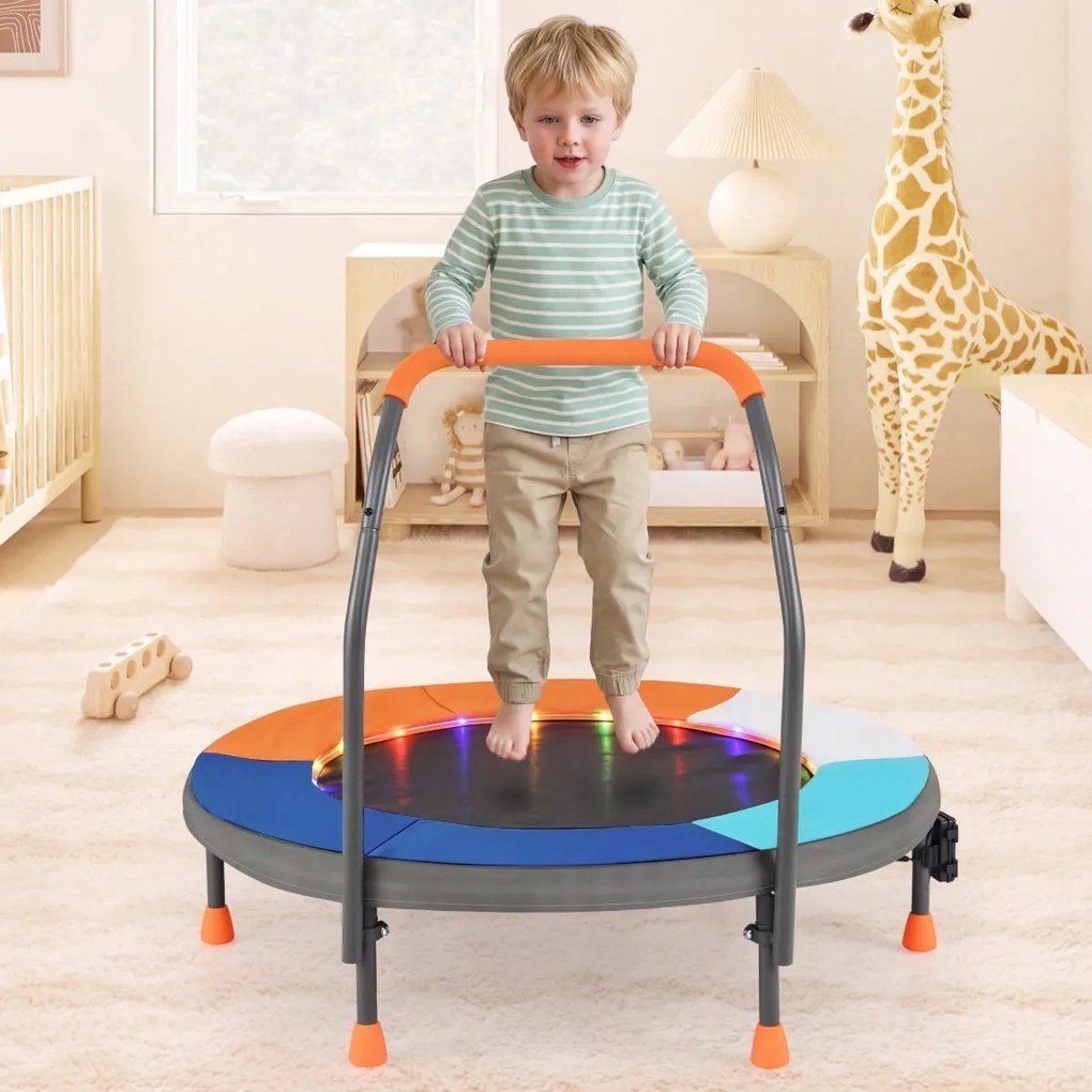 Costway Dětská trampolína Ø90 cm s LED osvětlením a madlem
