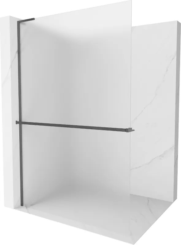Mexen Kioto+ L, sprchová zástěna Walk-In s poličkou a věšákem 70 x 200 cm, 8mm sklo námraza, grafitový profil, 800-070-123-66-30