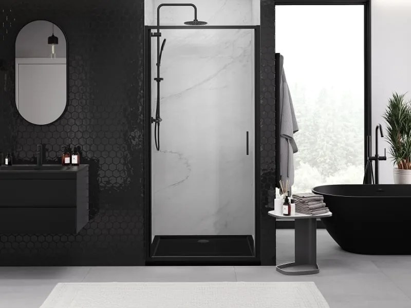 Mexen Exo sprchové dveře otočné 75 cm, transparentní, černé - 817-075-000-70-00