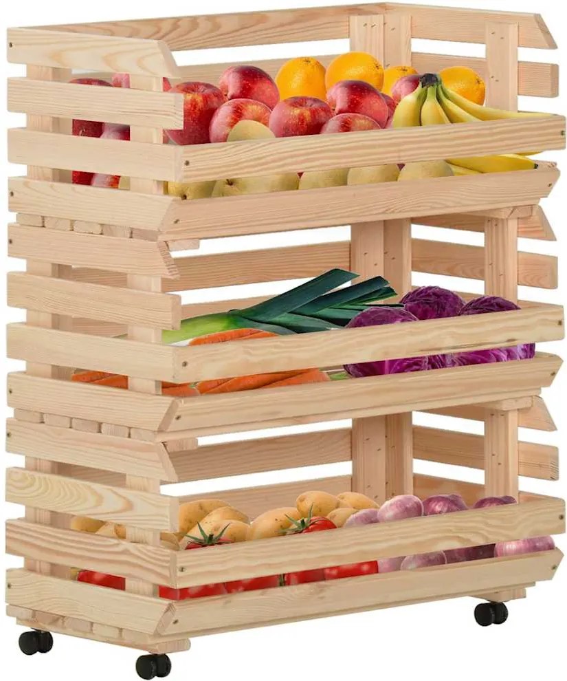 Vozík na zeleninu 77 x 30 x 80 cm masivní borové dřevo 327327