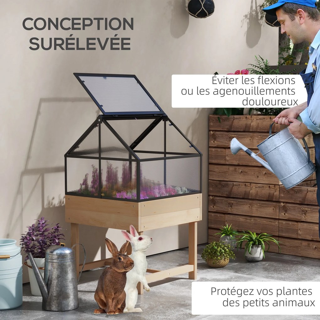 Outsunny Mini Skleník na Nohách - vyvýšený zahradní truhlík - rozměry 60D x 57Š x 103V cm - dvojitě otevíratelné polykarbonátové panely, ocel, ošetře…
