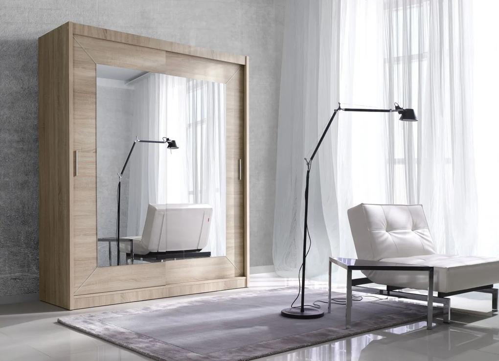 Moderní zrcadlová šatní skříň s posuvnými dveřmi Alfa 3