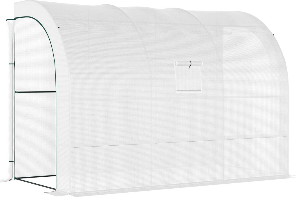 Zimní fóliovník Outsunny s regály a okny, ocelový nástěnný fóliovník na balkon a zahradu, skleník pro rajčata 300x150x213 cm, fóliovník na zeleninu, k
