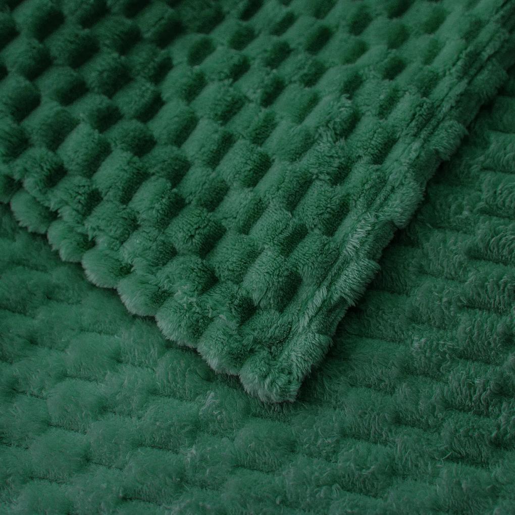 Tmavě zelená mikroplyšová deka CUBE 160x200 cm