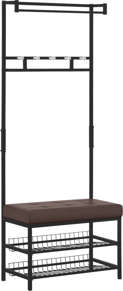 HOMCOM Stojan na kabáty s 5 háčky a botníkem se 2 patry, kovový stojan na kabáty do předsíně, ložnice, 72,5 x 35 x 180 cm | Aosom