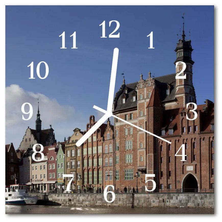 Skleněné hodiny čtvercové Město Gdaňsk 30x30 cm
