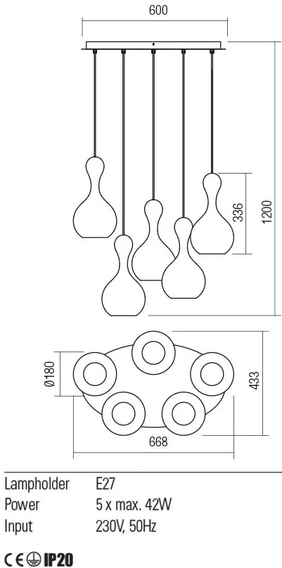 Redo Závěsné svítidlo Lob 5 Barva: Champagne
