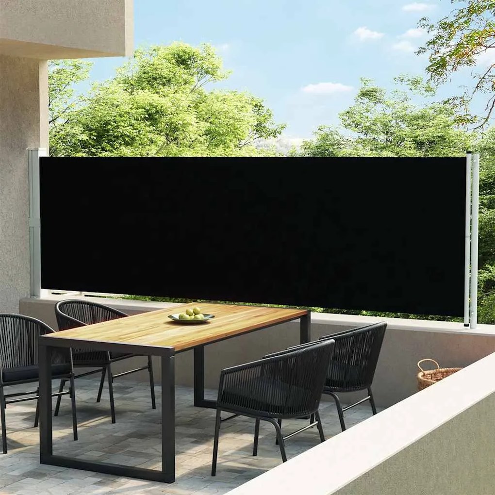 Zatahovací boční markýza / zástěna 140 x 600 cm černá 313369