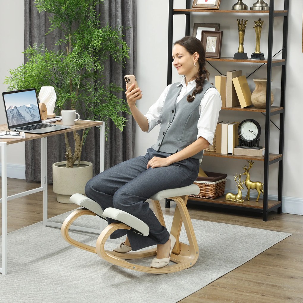 HOMCOM Ergonomická kolenní židle, kolenní stolička, zdravotní židle pro domácnost, kancelář, meditaci, krémová