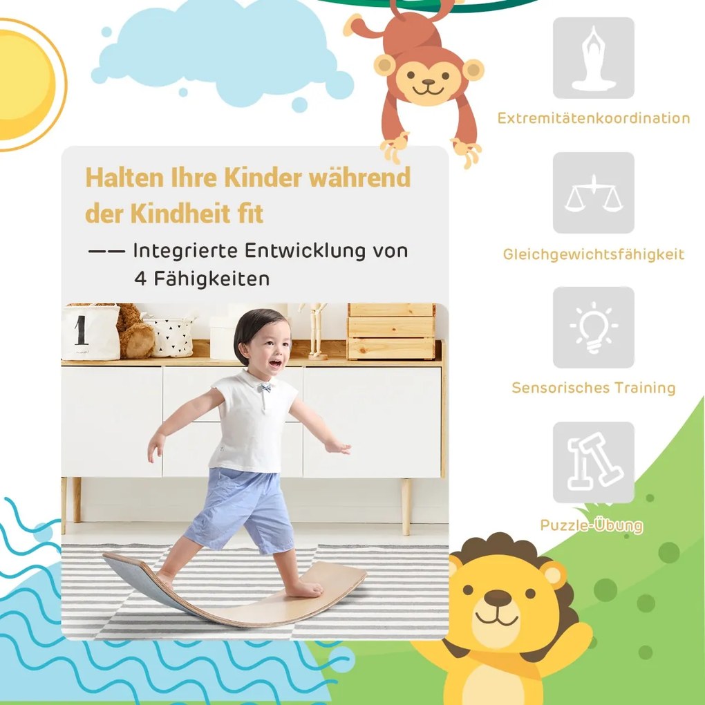 Costway Dřevěné balanční prkno Waldorfské prkno ze dřeva pro děti, přírodní