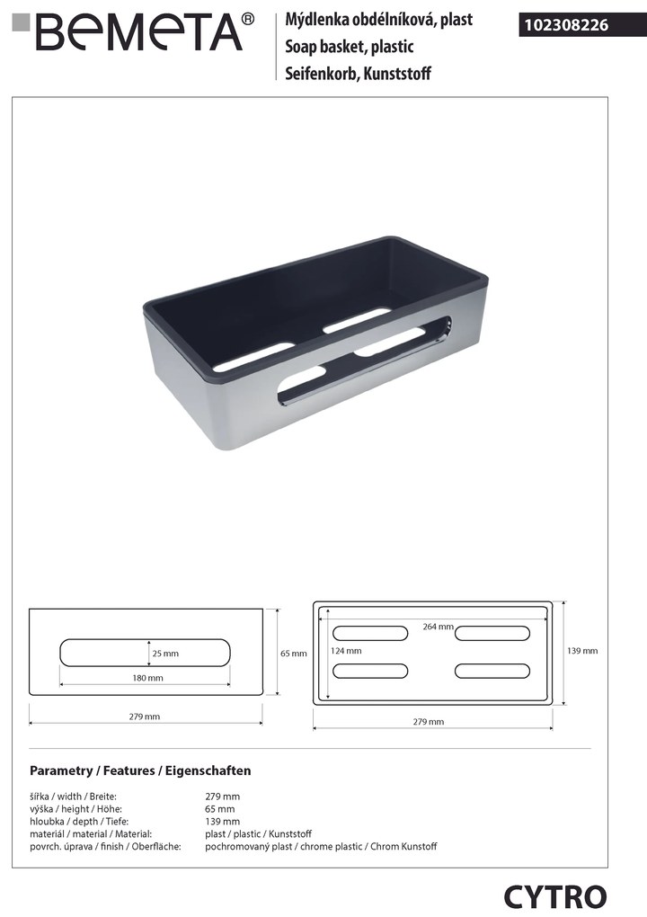 Bemeta Design CYTRO: Polička, do sprchy, plast - 102308226