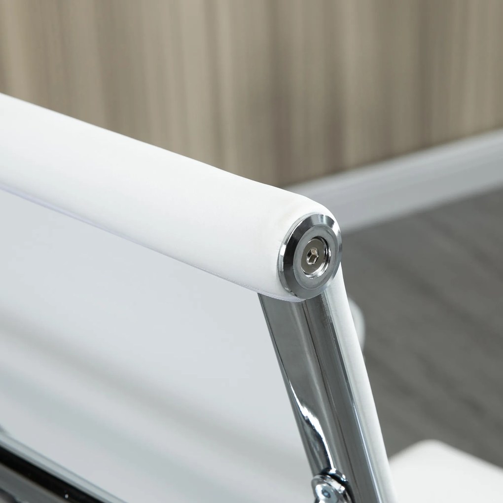 Kancelářská židle Vinsetto s houpací funkcí ergonomická kolečka otočná o 360° ocelové nohy imitace kůže nosnost 120 kg 54 x 62 x 104-114 cm Bílá | Ao…