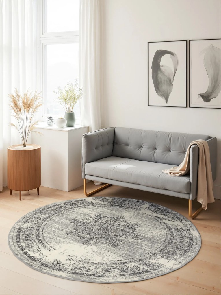 Hanse Home, Kusový koberec Gloria Lydia 106254 Creme Grey kruh, 160x160 (průměr) kruh, šedá, chodba / předsíň