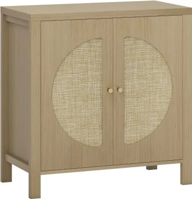 HOMCOM kuchyňská skříňka s 2 ratanovými dvířky, nastavitelnou policí a 2 úchyty, 75x38x77 cm, přírodní dřevo