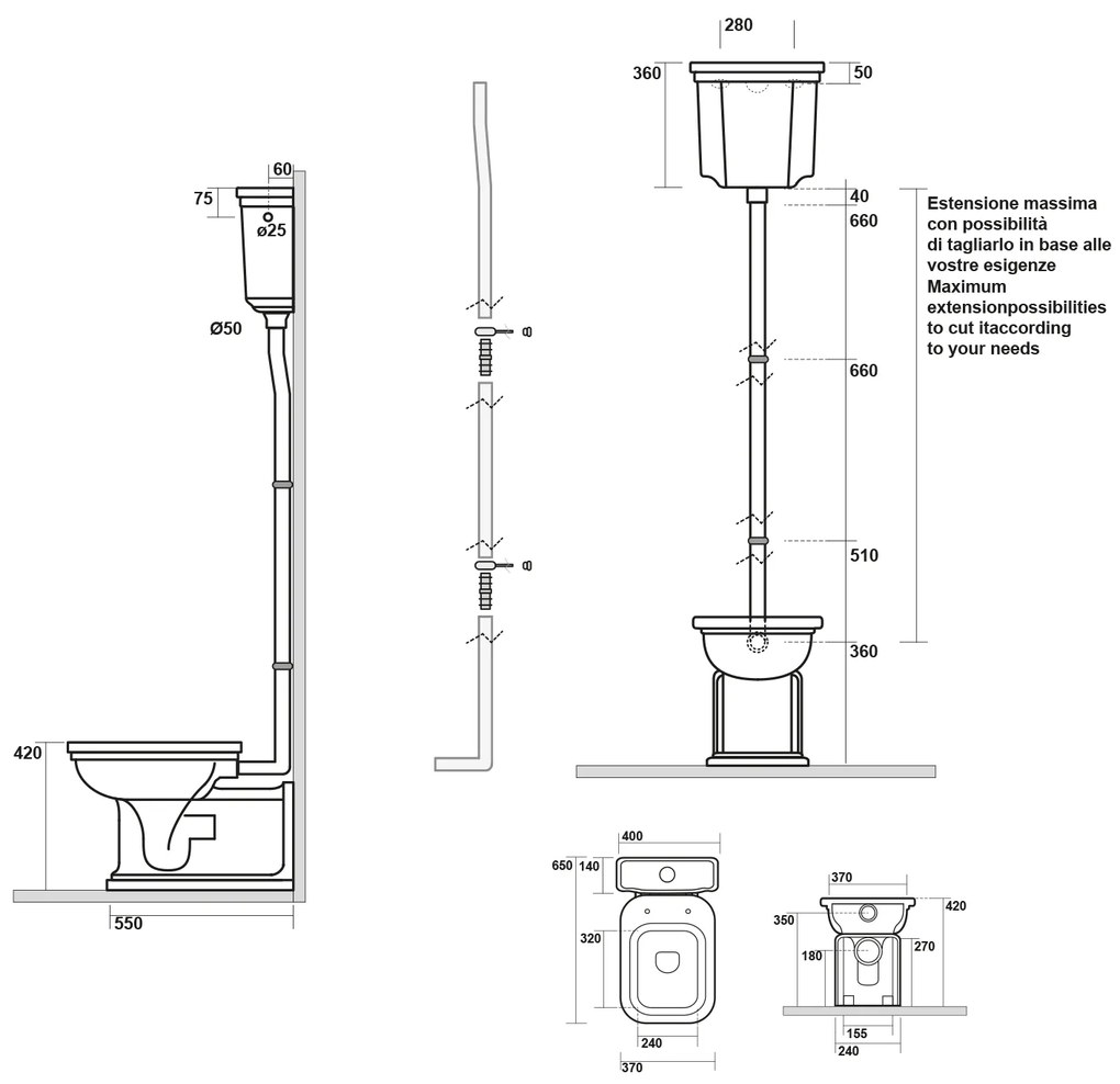 Kerasan, WALDORF WC mísa s nádržkou, spodní/zadní odpad, bílá-bronz, WCSET20-WALDORF