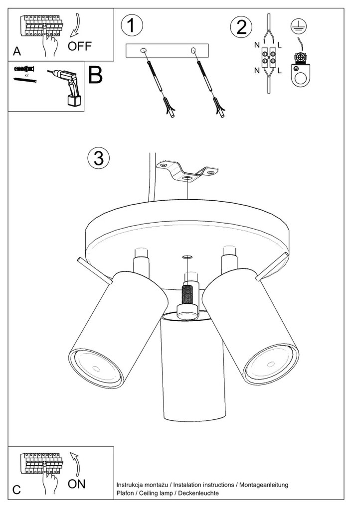 Sollux Lighting Stropní svítidlo RING 3P Černá