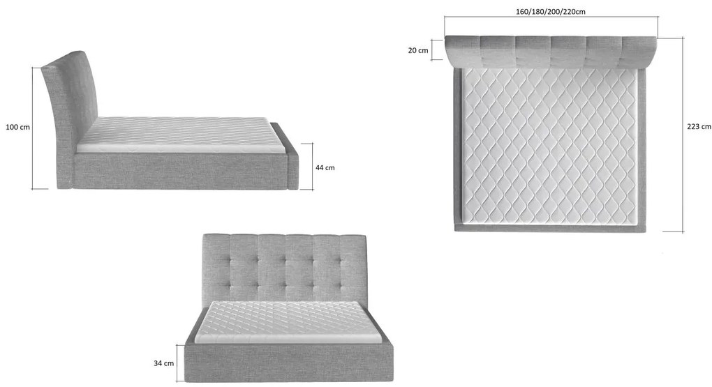 Čalouněná postel INGE - Monolith 37 - 200x200cm - Kov