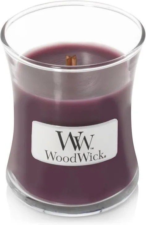 WoodWick Vonná svíčka WoodWick - Dark Poppy 85 g, fialová barva, sklo, dřevo, vosk