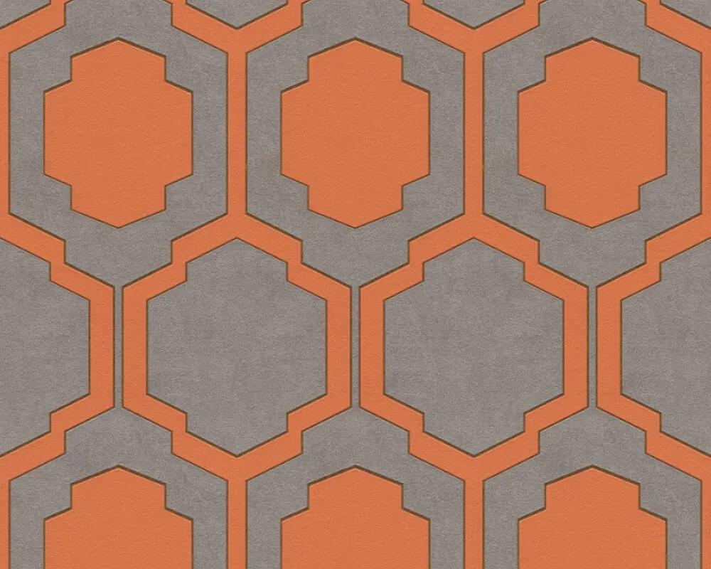 Vliesová tapeta grafická, retro -  oranžová, šedá, béžová, měděná, taupe 374793 / Tapety na zeď 37479-3 Pop Style (0,53 x 10,05 m) A.S.Création