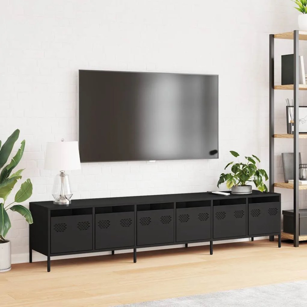 TV skříňka černá 202x39x43,5 cm ocel válcovaná za studena 3307149