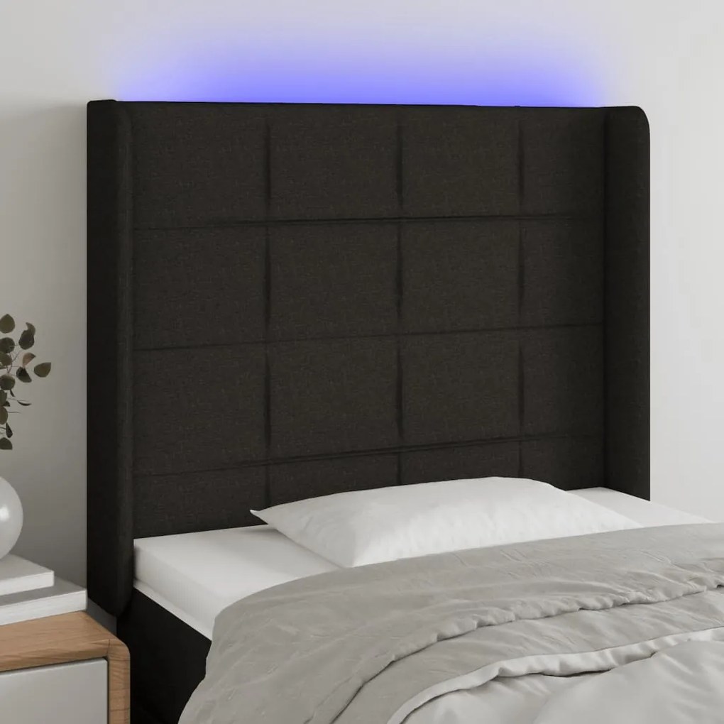 Čelo postele s LED černé 93 x 16 x 118/128 cm textil