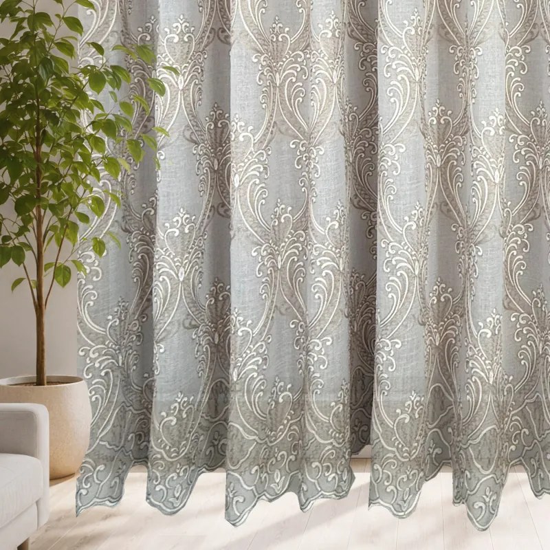 Voálová Luxusní vyšívaná záclona Versailles White and Beige metráž Ervi 3634-152
