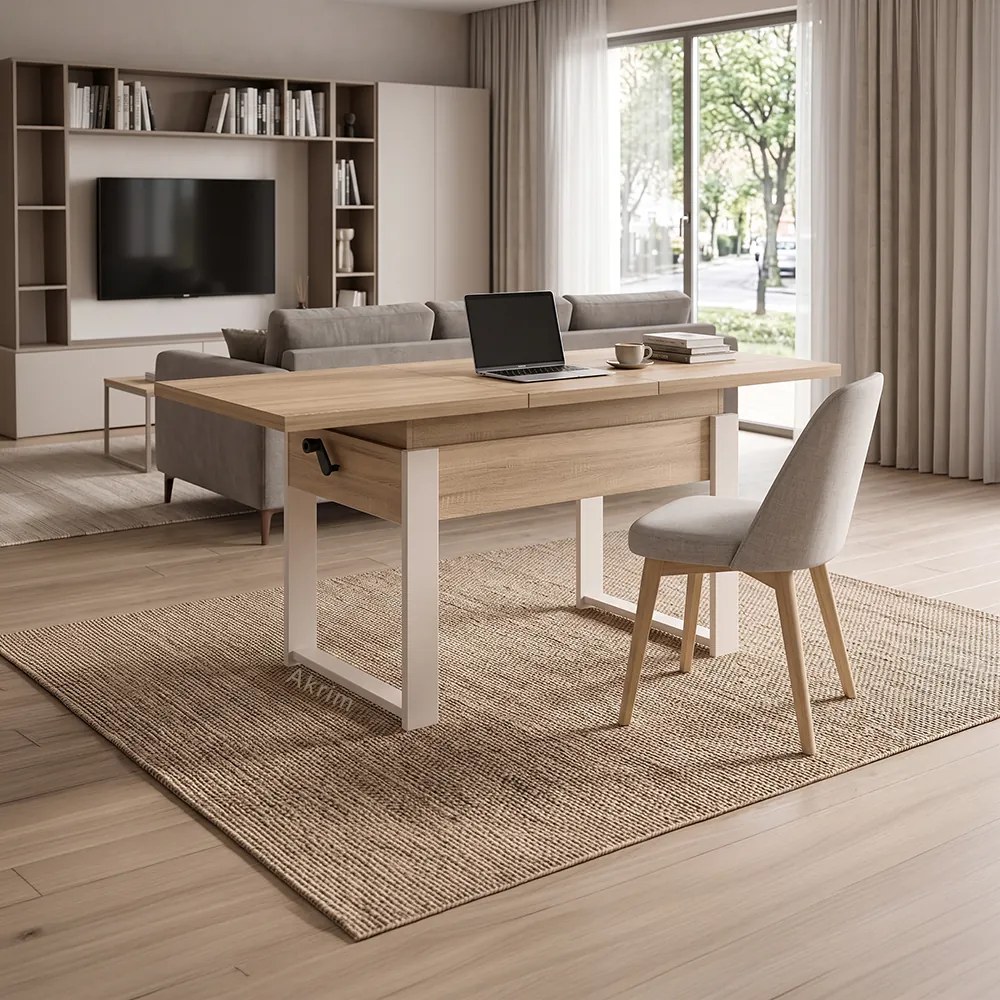 Rozkládací polohovací konferenční stolek HOGO 3v1 | 120-157x62,5-74,5x67 cm | síla horní desky 32 mm | dub sonoma/nohy kašmír