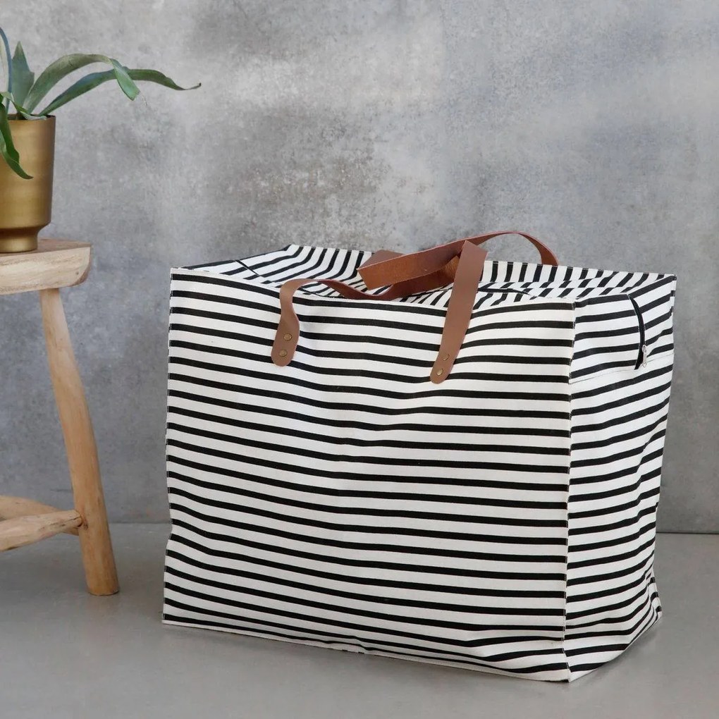 House Doctor Nákupní taška Stripes - širší, černá barva, bílá barva, textil