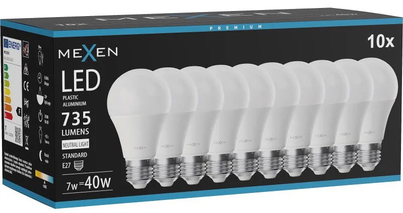 Mexen Nova 10x LED žárovka E27, A60, 7W, Neutrální - 4000K, 735 lm - L100-E27-0740-01x10