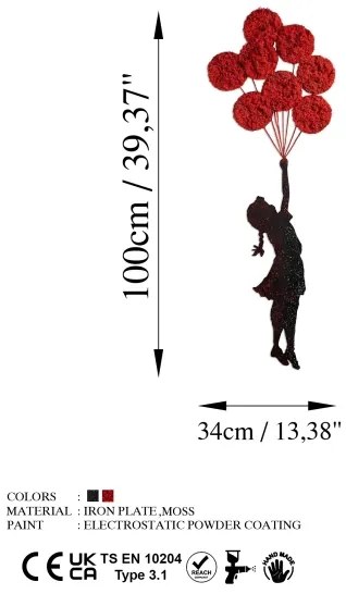 Nástěnná dekorace 100x34 cm dívka kov/mech